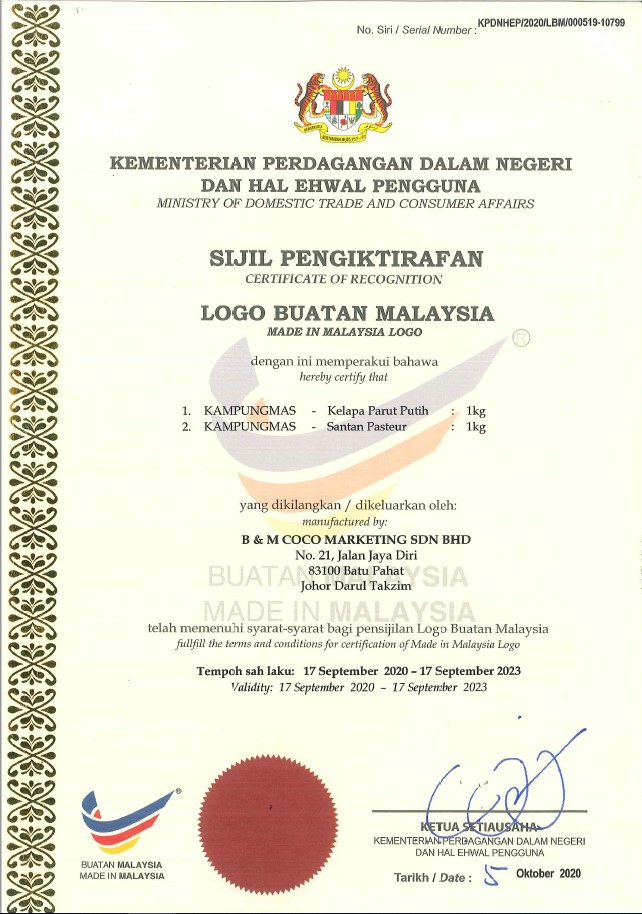 Coconut Products Johor :: Certification & Permit